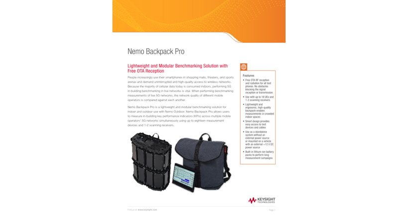 Nemo Backpack Pro 5G In-Building Benchmarking Solution | Keysight